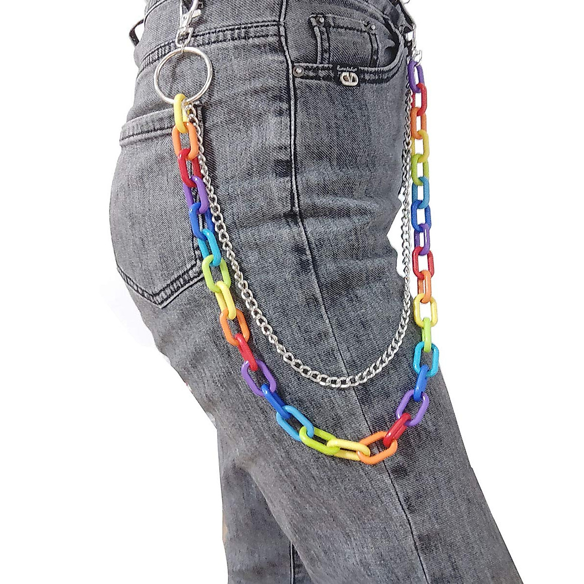 Women Men Rainbow Trousers Chain Hip Hop Punk Pants Wallet Key Chain Colorful Acrylic Gothic Rock Jean Pant Chain Waist Chain (colorflul)