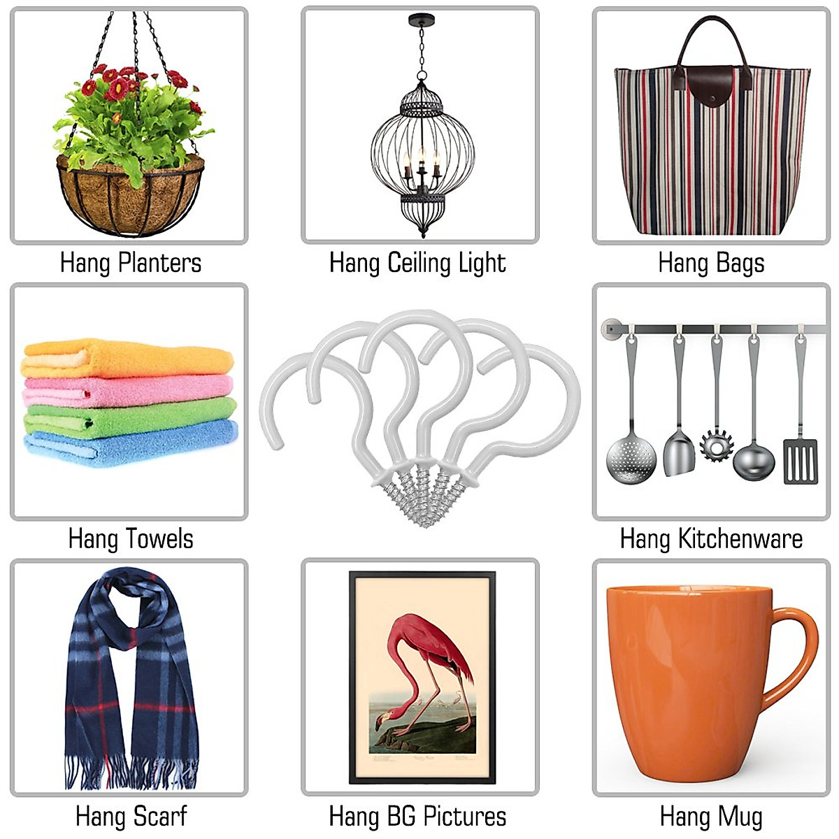 25 Pack Cup Hook Ceiling Hooks, 2.9 Inches, FineGood Vinyl Coated Screw Hanger for Indoor and Outdoor Use - White