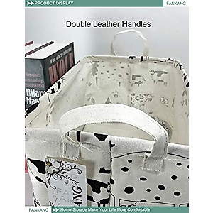 FANKANG Storage Basket,Nursery Hamper Canvas Laundry Basket Foldable with Waterproof PE Coating Storage, Office, Bedroom, Clothes,Toys(L, Rec-cows)