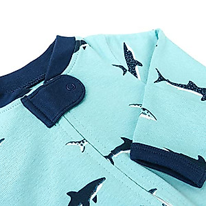 HonestBaby 2-Pack Sleep and Play Footed Pajamas One-Piece Sleeper Jumpsuit Zip Pjs Organic Cotton for Baby Girls, Boys, Unisex, Sharks, 3-6 Months
