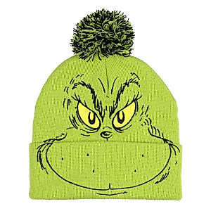 Bioworld Dr. Seuss The Grinch Who Stole Christmas Pom Beanie Hat Embroidered Character,Green,One Size