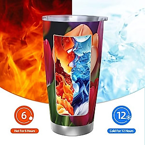 Flower Tumbler with Lid and Straw 20oz Stainless Steel Car Cup for Hot and Cold Drinks, Double Wall Insulated Travel Coffee Mug Reusable Drink Thermos Cup Birthday Gifts