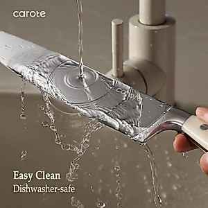 CAROTE 14 Pieces Knife Set with Block, Forged, High Carbon Stainless Steel Sharp Blade Block Knife Set, Dishwasher Safe Cutlery,Linen White