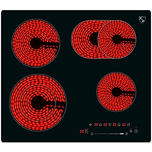 K&H 4 Burner 24 Inch Built-in Electric Stove Top Radiant Ceramic Cooktop SLIDER Touch Control 240V 7200W CE24-7206SL