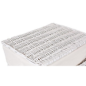 BIRDROCK HOME Woven Willow Baskets with Liner for Storage and Laundry - Set of 5 - Rectangular Hamper Bins with Lids - Decorative Wooden Wicker Basket for Organizing Blankets - Baby Organizer - White