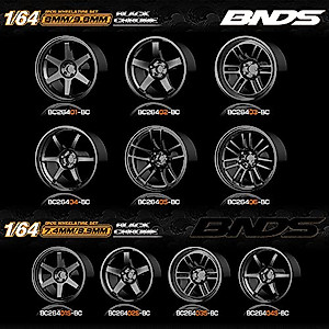 BNDS 1/64 Scale ABS Wheels Rubber Tires with Axles Plastict Material (4pcs/1 Kit) Modified Detail Up Parts for 1:64 Diecast Model Cars (BC26402S, Black Chrome)
