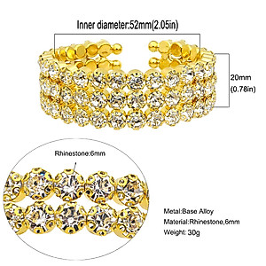 JSEA Womens Silver Tone 6mm Rhinestone Open Cuff Bracelet Bangles Gold Tone Wedding Party Jewelry (Silver 3)