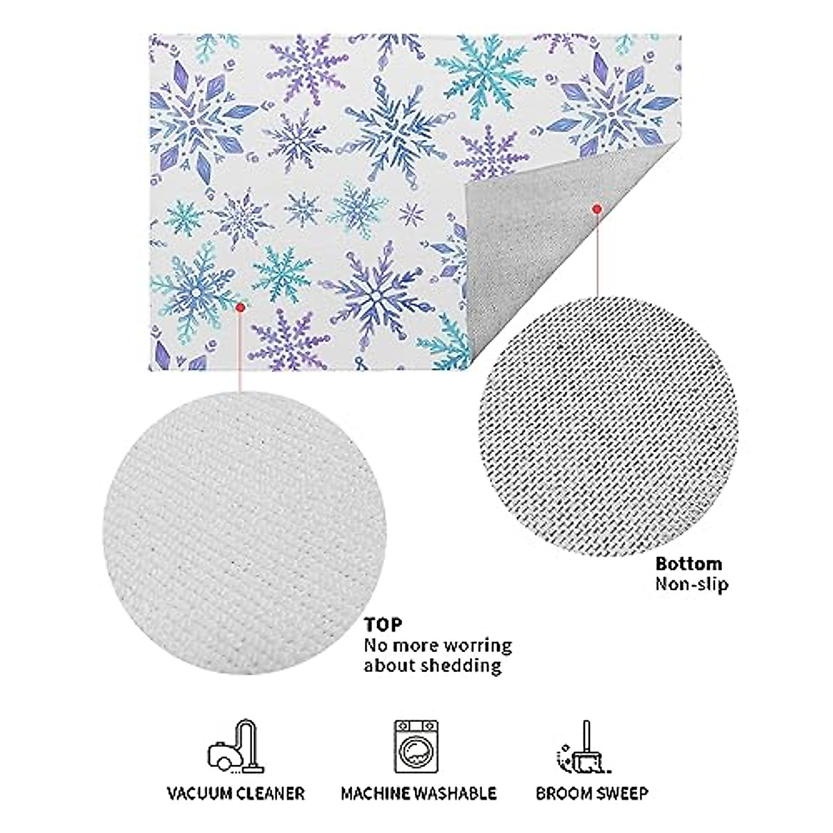 Indoor Door Mat Washable Mat 16x24 Inch - Outdoor Non-Slip Mat Absorbent Resist Dirt Doormats Christmas Winter Snowflake Tile Floor Mat for Entryway Patio Bathroom