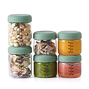 haakaa Baby Food Storage Containers with Silicone Lid, Baby Food Storage Jar Set, Freezer and Microwave Safe, 4PCS 4.2oz & 2PCS 7.2oz