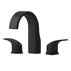 RUMOSE Matte Black Bathroom Faucet Widespread Bathroom Sink Faucet Two Handle 8 inch Bathroom Faucets for Sink 3 Hole, Brass Waterfall Mixer Taps