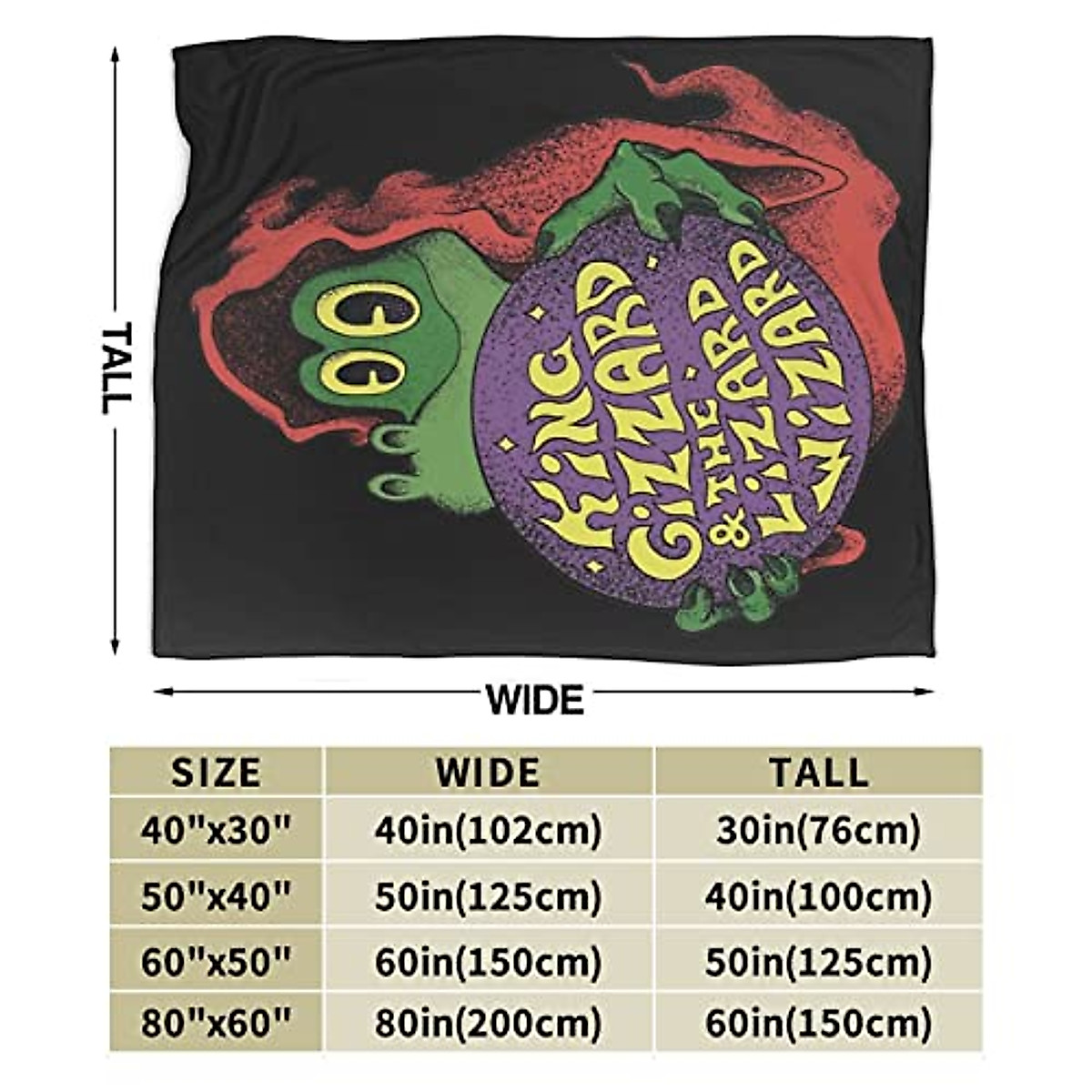 King Music Gizzard and Lizard and Wizard Comfortable and Warm Super Soft Blanket for Home Decoration Anti-Fleece Flannel Blanket, Suitable for Adults and Children 50"x40"