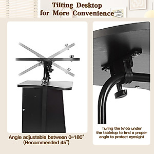 bimiti Mobile Lectern Podium Stand Height Adjustable Sit-to-Stand Desk with Tilting Desktop & Storage Cabinet Rolling Lectern Cart Laptop Desk on Wheels, Podium Stand for Classroom Church Home Office