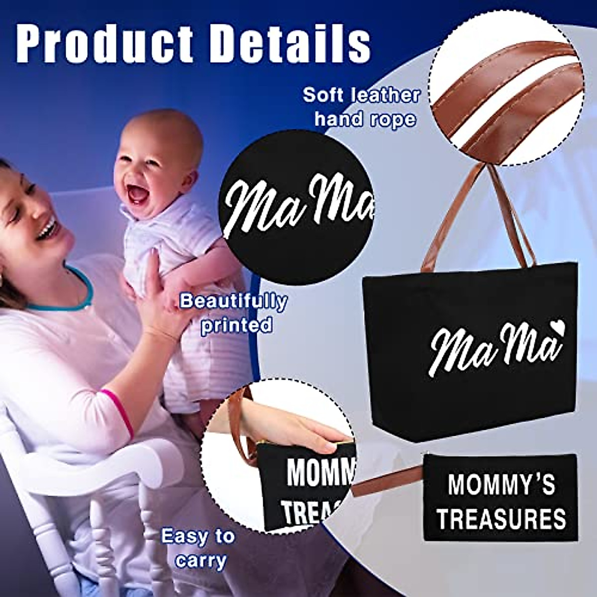 Sadnyy 2 Pcs Mama Bag for Hospital Canvas Tote Bag with Pouch Mom Diaper Bag for Labor and Delivery (Black)