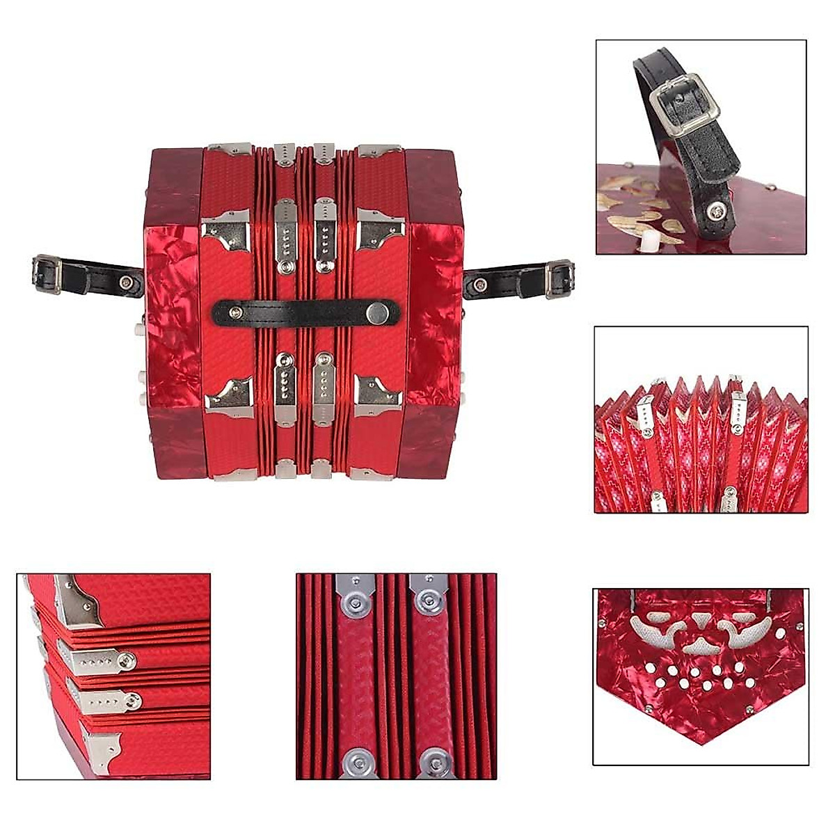 Btuty Accordion Acordeon Concertina Accordion Instrument Acordion 20-Button 40-Reed Anglo Style with Carrying Bag (Red)