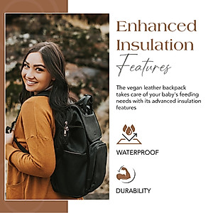 Citi Collective Explorer Black Diaper Bag Backpack - Vegan Leather Diaper Bag with Shoulder Strap, Insulated Bottle Pockets, Changing Pad, Stroller Clip- Versatile Diaper Bag for Baby