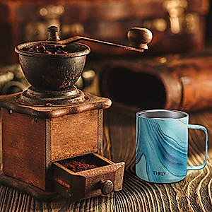 THILY Vacuum Insulated Travel Coffee Mug 12 oz Triple-Insulated Stainless Steel Coffee Cup with Handle, Spill-Proof Lid, Lightweight, Keeps Drinks Hot for Hours, Blue Swirl