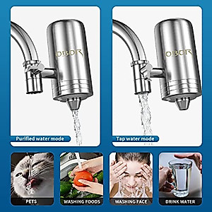 OBOR Faucet Water Filter Stainless Steel Tap Water Filter with Ultrafiltration Membrane Reduce Chlorine, Heavy Metals and Bad Taste, BPA Free and Pollutants Faucet Water Purifier (1 Filters Included)