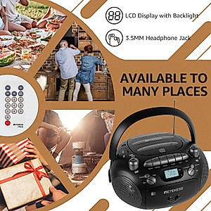 Retekess TR630 CD and Cassette Player Combo, Portable Boombox AM FM Radio, Bass Boost Speakers, Recording Transcription, USB, Micro SD, LCD Display for Family