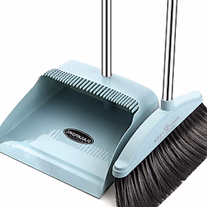 QULSE Broom and Dustpan Set for Home - Dust Pans with Long Handle - Outdoor Indoor for Home Kitchen Room Office,Must Haves for Home (Blue)