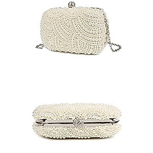 YLLWH Pearl Clutch Bags Women Purse Ladies White Hand Bags Evening Bags for Party Wedding Shoulder Bag