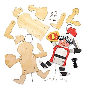 Baker Ross AT699 Knight Wooden Puppet Kits - Pack of 4, for Kids Arts and Crafts Projects