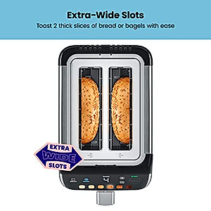 Chefman Smart Touch 2 Slice Digital Toaster, 6 Shade Settings, Stainless Steel Toaster 2 Slice with Extra-Wide Slots, Thick Bread Toaster and Bagel Toaster, +10, Defrost, Removable Crumb Tray