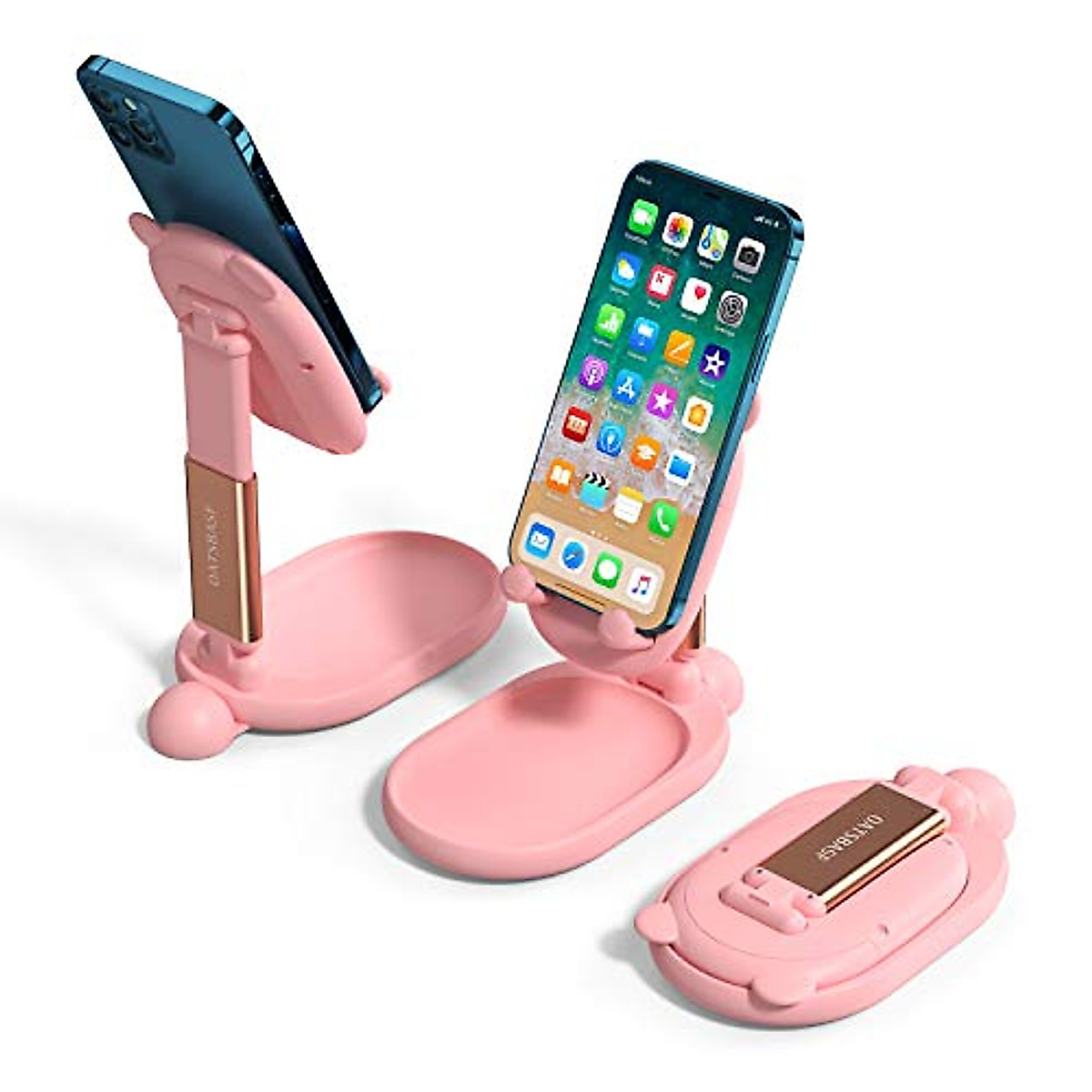 OATSBASF Cute Bear Phone Stand, Foldable Angle Height Adjustable Cell Phone Stand for Desk, Portable Universal Multifunction Phone Holder Stand, Compatible with iPhone, Switch, All Phones (Pink)