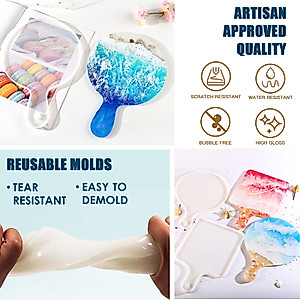 Teexpert Epoxy Resin Kit for Beginners, Resin Kit with Coaster Molds, Silicone Molds Kit, Pigments, Mica Powder, Foil Flakes, Crystal Clear Art Resin, Casting & Coating for DIY Resin Coasters 16 FL.OZ