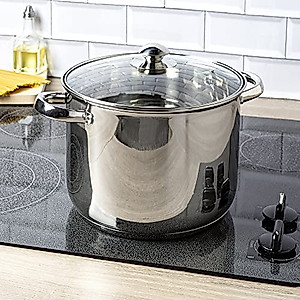 Ecolution Stainless Steel Stock Pot with Encapsulated Bottom Matching Tempered Glass Steam Vented Lids, Made Without PFOA, Dishwasher Safe, 8-Quart, Silver