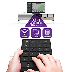 Fosmon 22 Key Numeric Keypad, Wireless USB Adapter 2.4GHz Numpad, Ten Keys Shortcut Function & Hotkey, Up to 33FT Device Distance, Compatible with USB Port Laptop, PC, Desktop, Surface Pro, Notebook