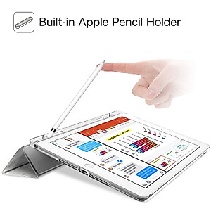 Fintie Case with Built-in Pencil Holder for iPad 6th / 5th Generation - Lightweight SlimShell Cover with Translucent Frosted Back, Supports Auto Wake/Sleep for iPad 9.7 Inch 2018/2017, Marble White