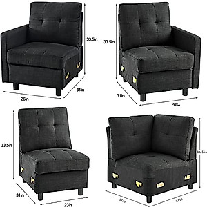 7 Pieces Modular Sectional Sofa, Indoor Convertible Furniture Fabric Upholstered Couch with Ottoman for Living Room