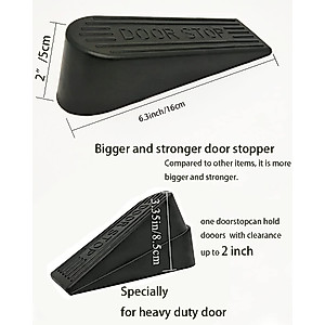 Large Rubber Door Stopper 2 Packs Heavy Duty Wedge Sturdy and Stackable Door Stop, Fit for Gaps up to 2.0 Inches ，Non-Scratching Doorstops Special for Home Office School Heavy Door (Black)