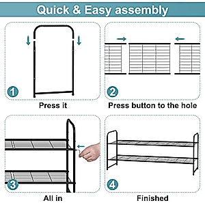 AOODA Long 2 Tier Shoe Rack for Closet Metal Wide Stackable Shoe Storage Organizer for Entryway, Bedroom, Floor, 18-Pairs Low Shoe Shelf, Black