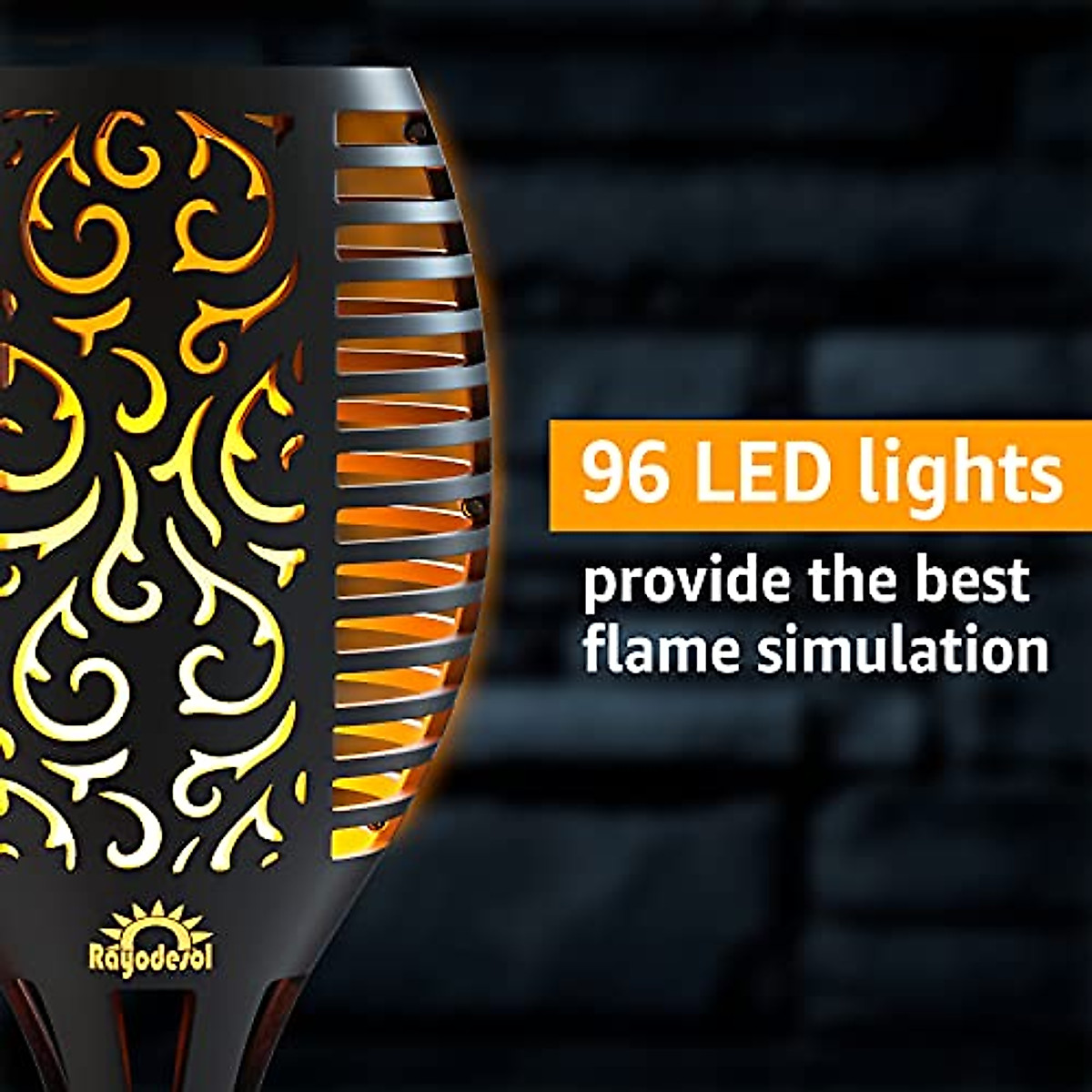 Rayodesol Solar Flame Torch Lights Outdoor, Decorative Pack of 1 pcs Each 96 LED Lamp with Dancing Flames Torches Landscape, Waterproof Outdoors Garden Patio Deck Decorations Lighting with Auto On/Off