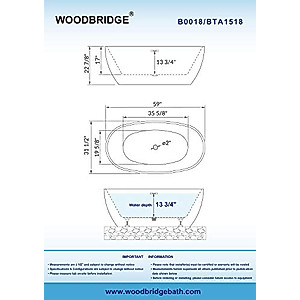 WOODBRIDGE 59"Freestanding White Acylic Soaking Bathtub with Matte Black Drain and Overflow,BTA1518 -MB-Drain &O