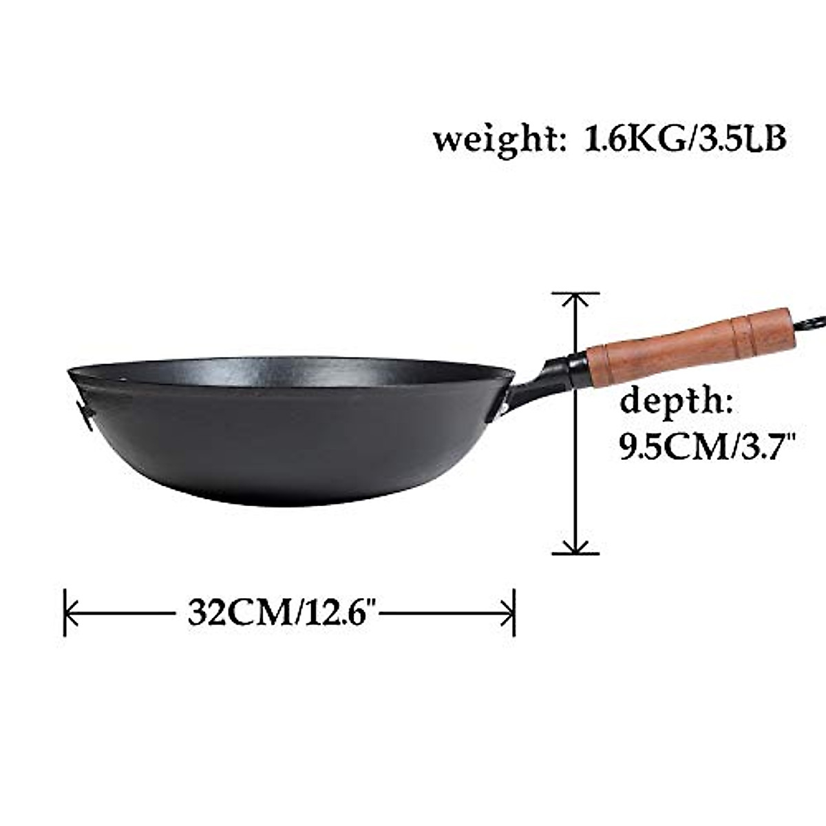 臻三环 ZhenSanHuan Cast Iron Woks and Stir Fry Pans, No Coating, Induction Suitable, Flat Bottom (32CM/12.6in)