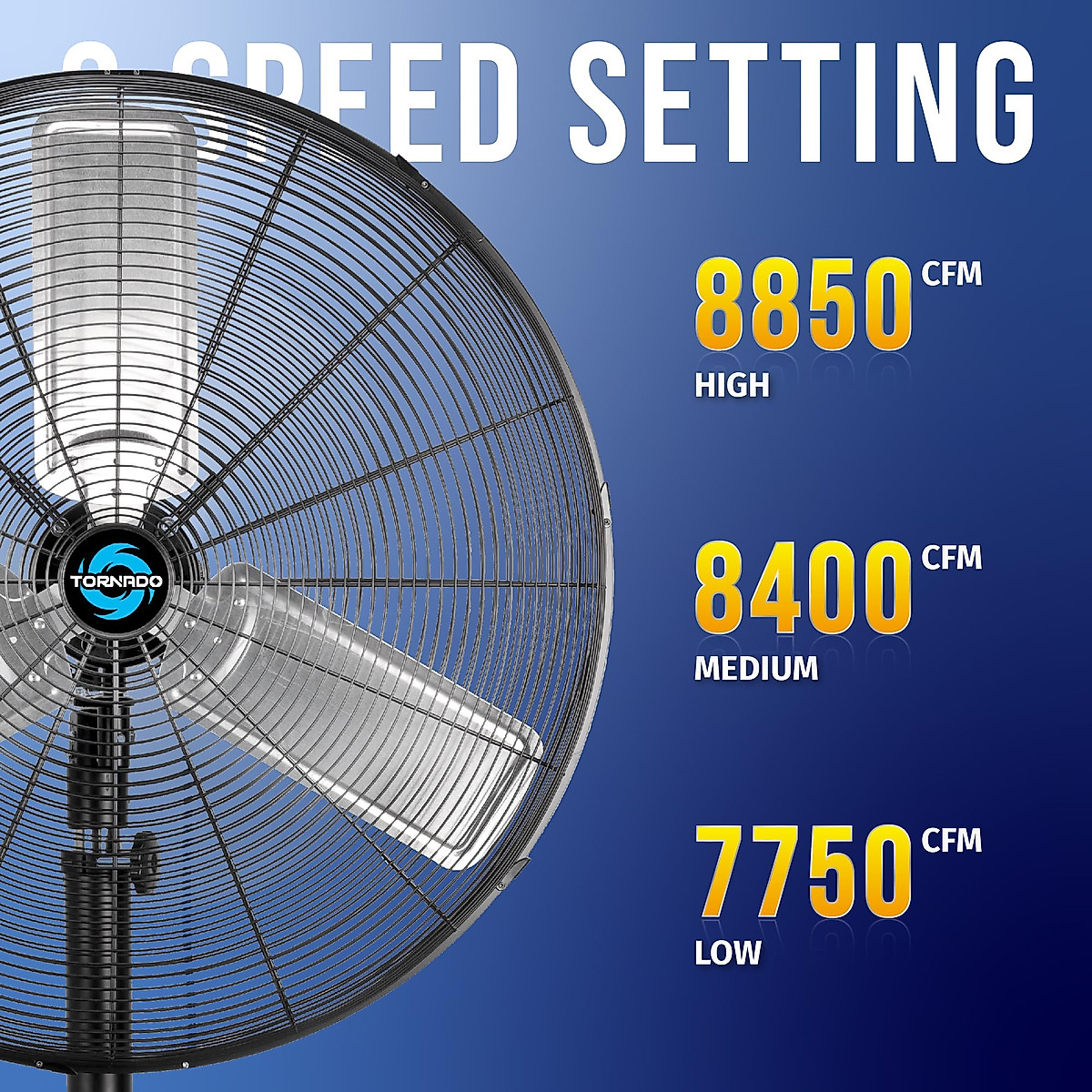 Tornado Commercial Industrial 3 Aluminum Blade Stationary Pedestal Fan, 30 Inch, Oscillating, High Velocity 8850 CFM, UL Safety Listed, Black (30 Inch Oscillating)