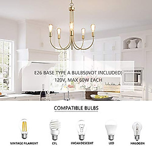 KSANA Large Gold Chandelier, 5-Light Modern Light Fixture for Dining & Living Room, Bedroom, Foyer and Entryway（25” Diameter X 26” Height）