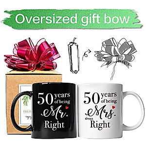 FALJIOK 50 Year Anniversary Coffee Mugs Set of 2, 50 Years of Being Mr Right &amp; Mrs Always Right Mug 11oz, 50th Wedding Anniversary Mug Gifts for Couple Parents Grandparents