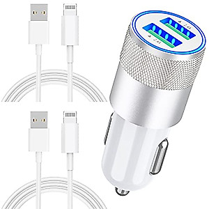[Apple MFi Certified] iPhone Car Charger, 4.8A/24W Dual USB Car Fast Charger Power Rapid Adapter with 2Pack Lightning to USB Cable Quick Sync Charging for iPhone 13/12/11/XS/XR/X/8/7/SE/Airpods/iPad