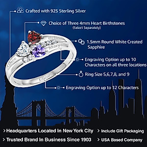 Gem Stone King 925 Sterling Silver Customized and Personalized 3 Heart Shape Gemstone Birthstone Forever United For Her Engagement Promise Ring For Women (Size 8)