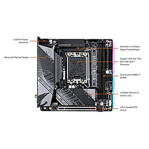GIGABYTE B760I AORUS PRO (LGA 1700/ Intel/ B760/ Mini-ITX/ DDR5/ Dual M.2/ PCIe 4.0/ USB 3.2 Gen2X2 Type-C/WiFi 6E/ Intel 2.5GbE LAN/Q-Flash Plus/Motherboard)