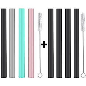 ALINK 8 Counts Reusable Silicone Boba Tea Straws with Brush