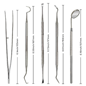 5 Pcs Dog Dental Tooth Scaler and Scraper Set with PU Carry Case, Including 2 Double-Headed Tartar Remover,1 Tooth Scraper, 1 Tweezers and 1 Mouth Mirror, Pet Teeth Cleaning Tools for Dog and Cat