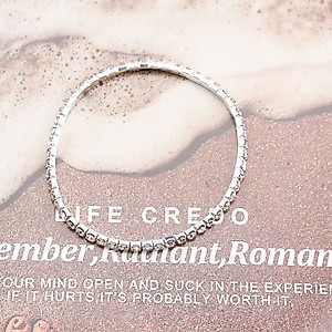 Zeshimb Cubic Zirconia Tennis Bracelet Crystal Cz Chain Bracelet Silver Tennis Chain Bracelet Diamond Round Bracelet Wedding Bridal Rhinestone Bracelets Jewelry for Women (Single Layer)