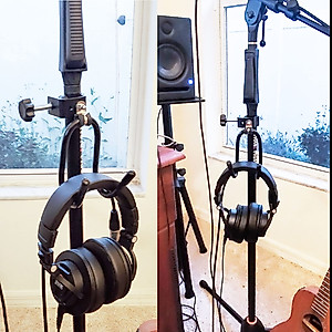 YYST Microphone Stand Clamp-On Studio Headphone Hanger Holder Hook Rack for Headphone, Cords, Tambourines, etc- No Instrument (1)