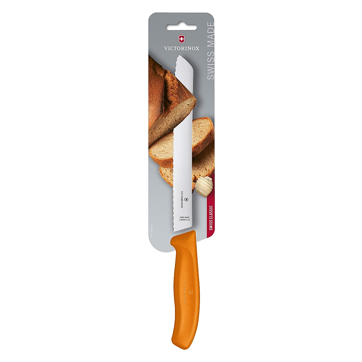 Victorinox 6.8636.21L9B Swiss Classic Bread Knife For Cutting Loaves Of Bread And Rolls Serrated Blade in Orange, 8.3 inches