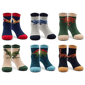 Boys Winter Wool Socks Kids Thick Warm Socks Thermal Crew Socks for Boys 6 Pairs 6-8 Years