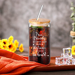 Karenhi Friend Gifts for Girls Women Friendship Gifts Birthday Gifts Sunflower Iced Coffee Cup Daisy Cup 16 Oz Can Coffee Glass with Bamboo Lids and Straw Thank You Gifts(Butterfly Style)